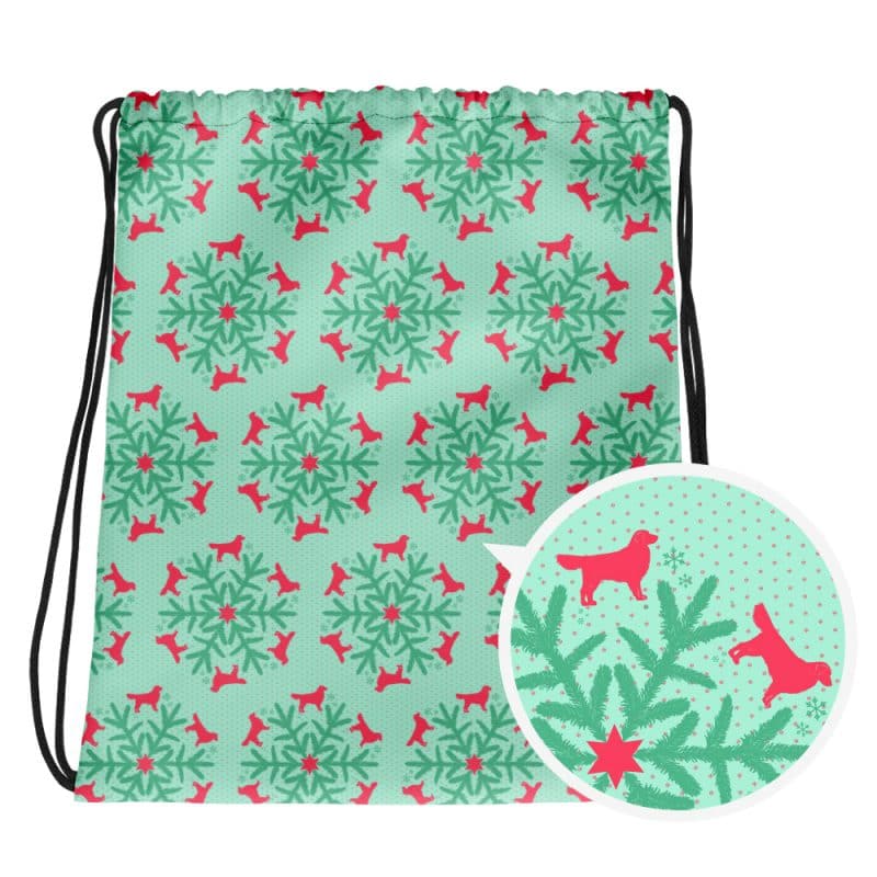 Golden Retriever Drawstring Bag Mint Christmas Snowflake Pattern ...